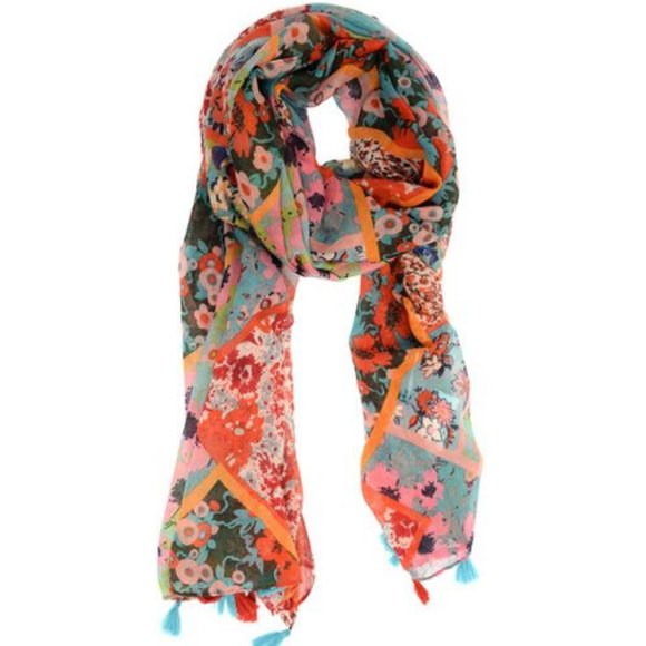 Joy Susan | Accessories | Scarf Multi Floral Boho Patch Tassel Scarf ...